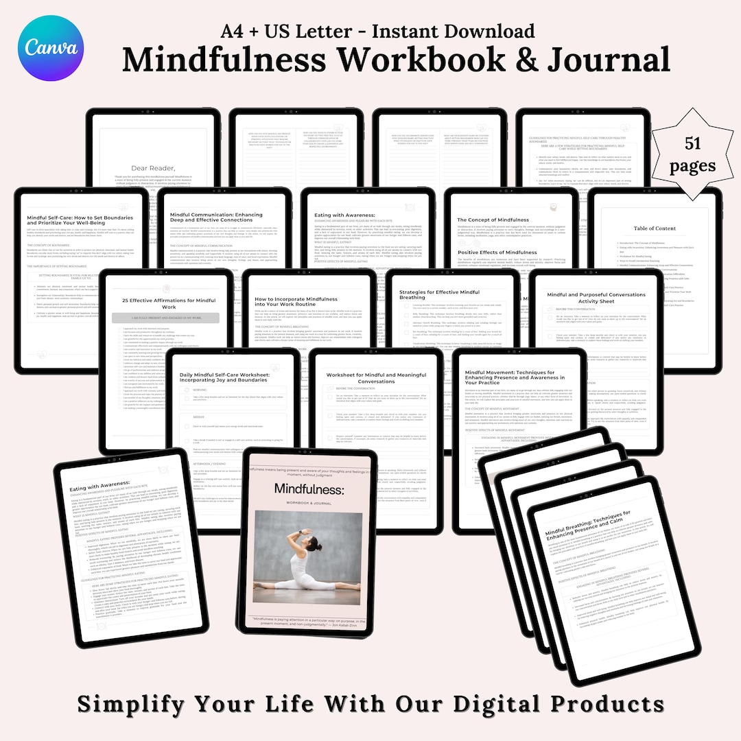 Mindfulness Journal, Mental Health Spiritual Workbook, Mindfulness ...