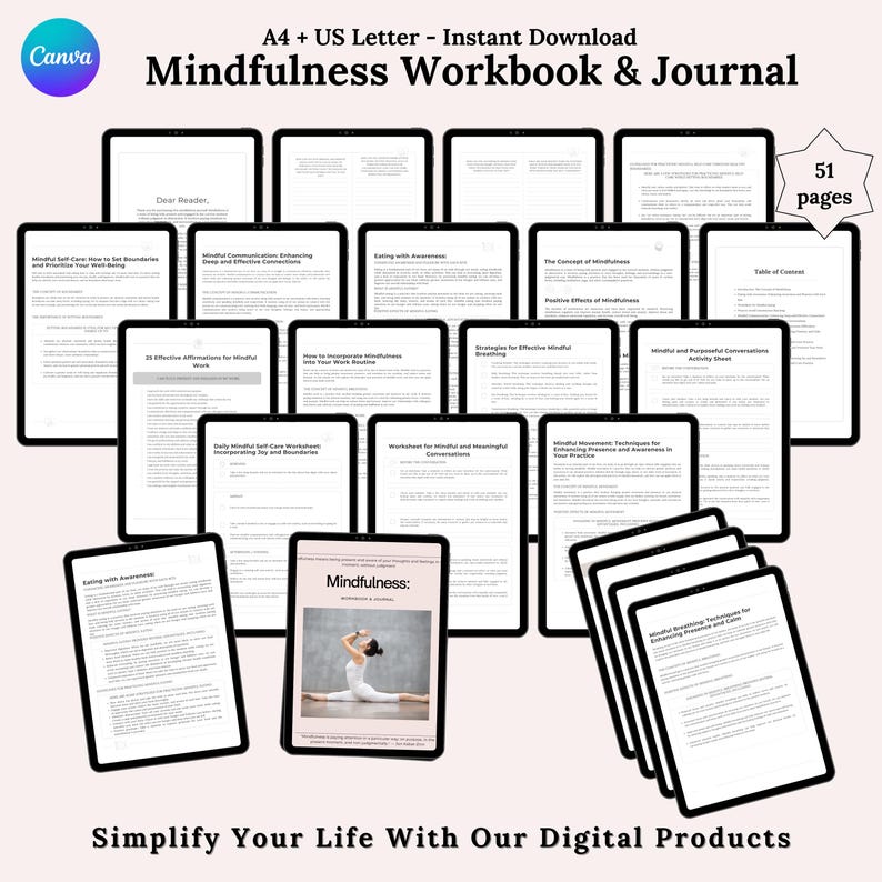 Mindfulness Journal, Mental Health Spiritual Workbook, Mindfulness ...