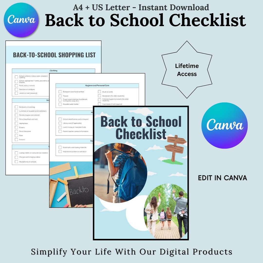 Back to School Checklist, School Supplies Tracker, Shopping List ...