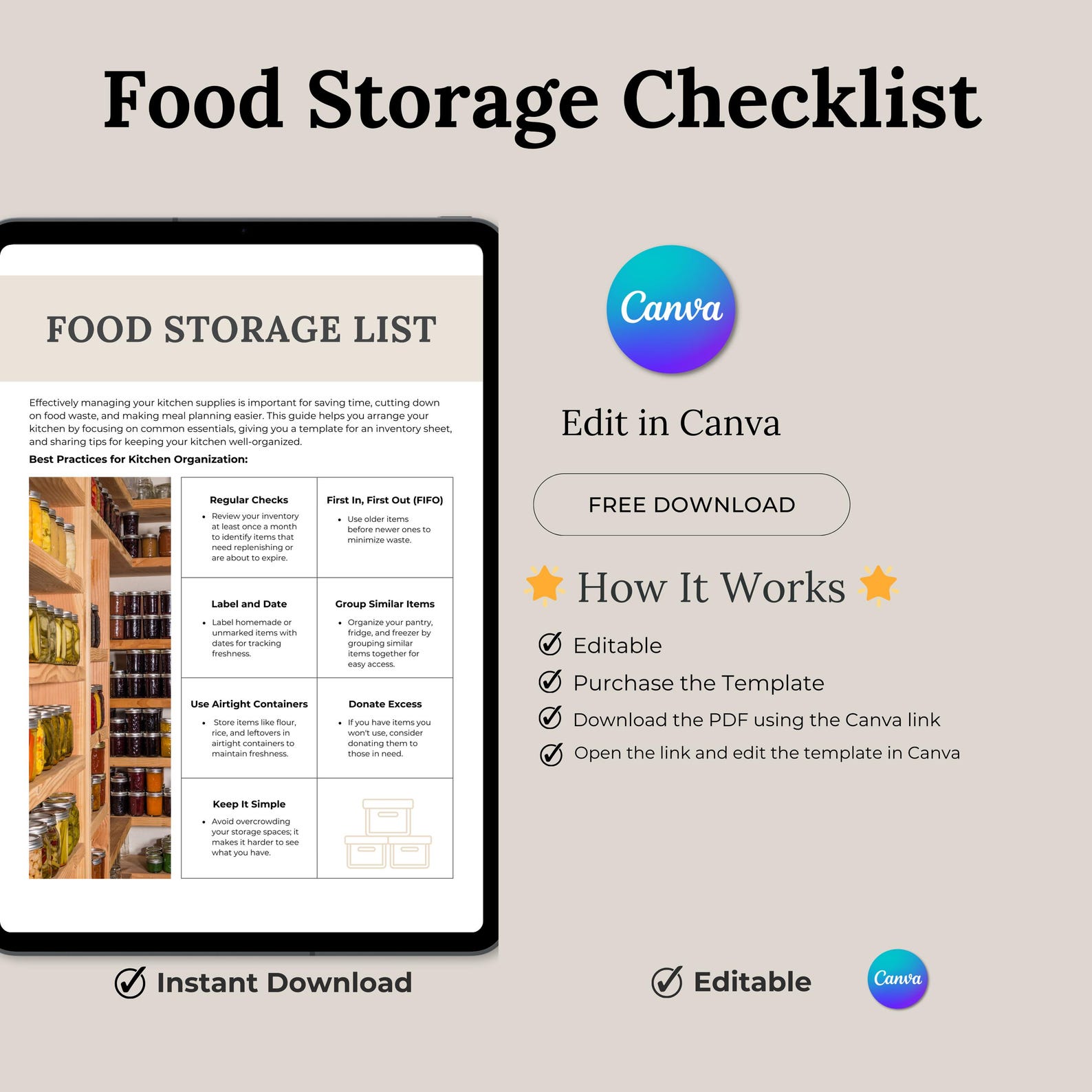 Food Storage Checklist Template, Can Storage Digital Checklist ...