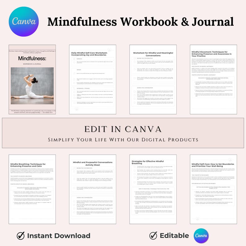 Mindfulness Journal, Mental Health Spiritual Workbook, Mindfulness ...