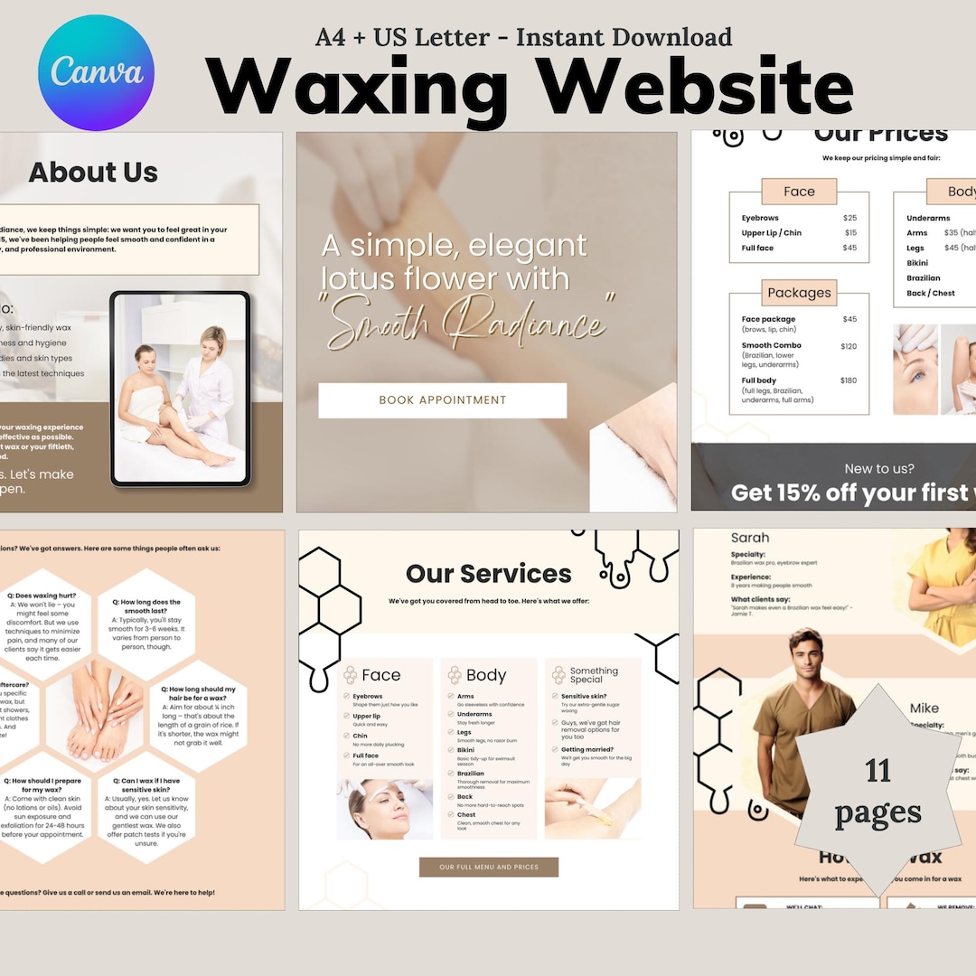Waxing Services Template, Waxing Website, Beauty Salon Website, Spa ...