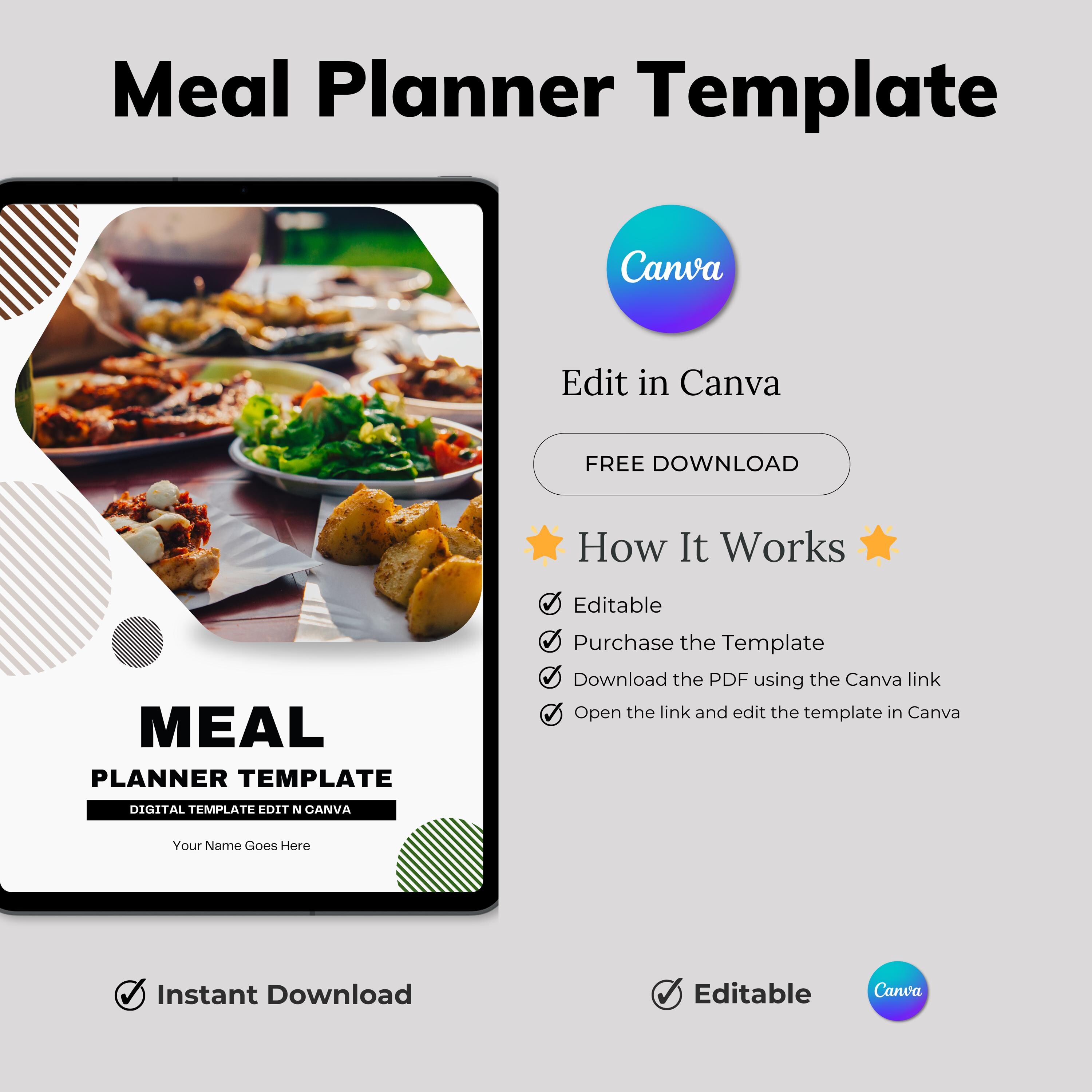 Meal Plan Template, Digital Meal Planner, Grocery List Printable ...