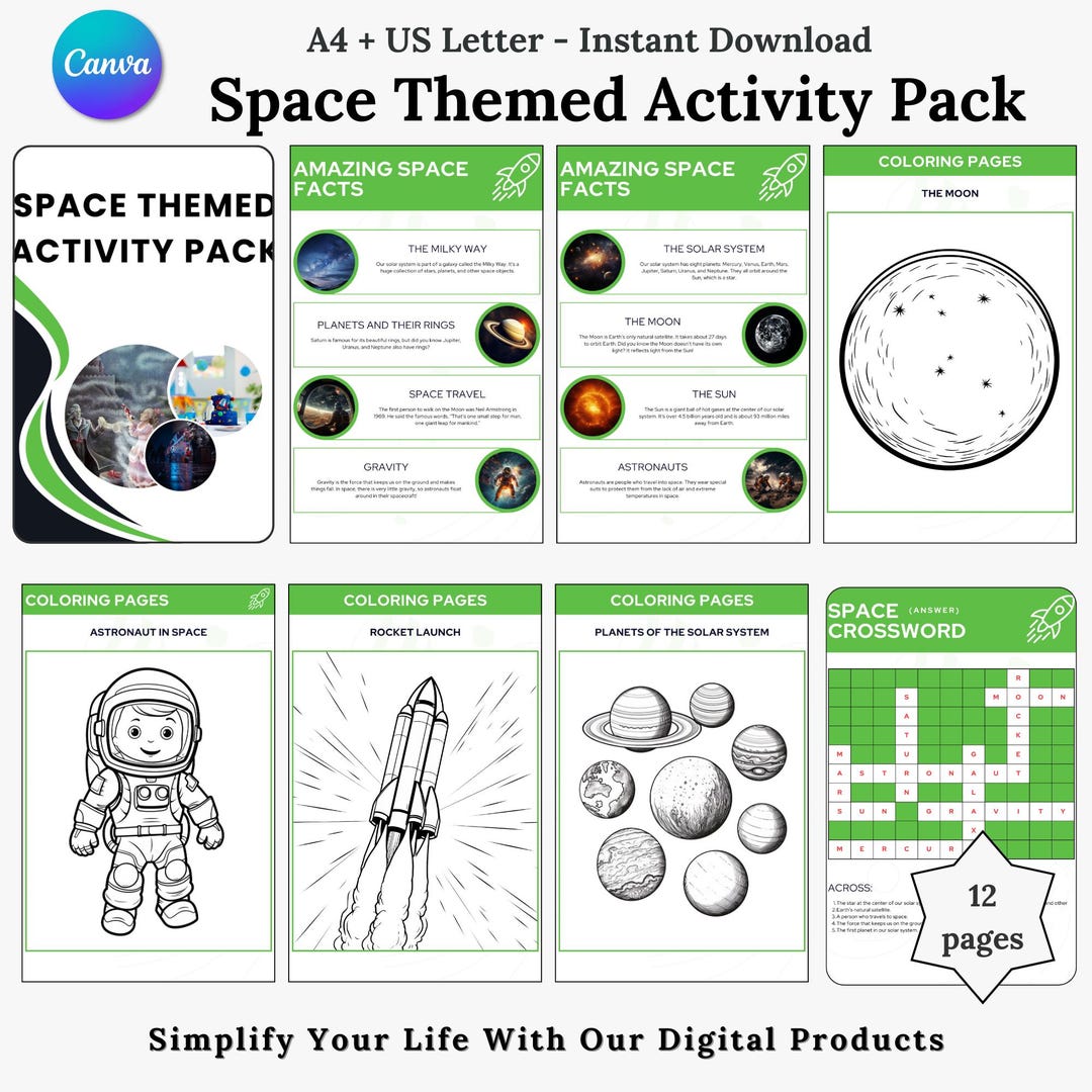 Kids Activity Pack, Space Theme Kids Games, Coloring Activity Printable ...