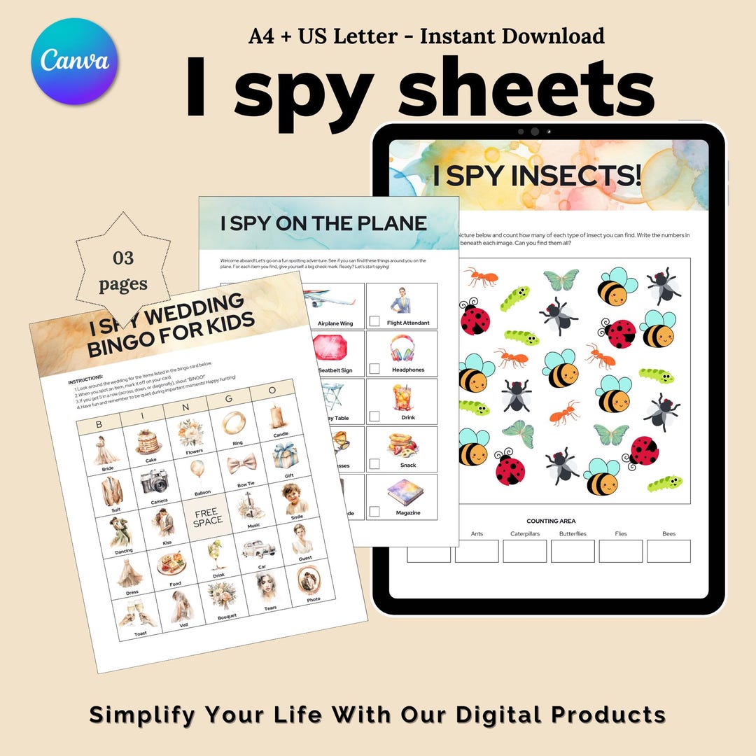 I Spy Activity Sheets, I Spy Wedding Bingo, Kids Homeschool Activities ...