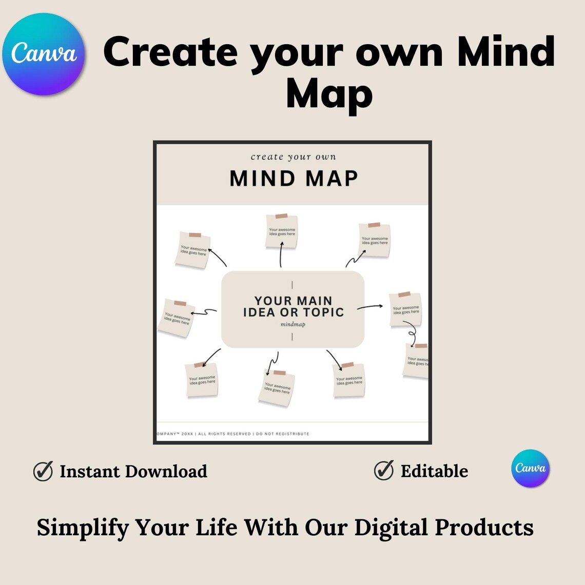 Mind Map Template, Creative Brainstorming Tool, Create Your Own Mind ...