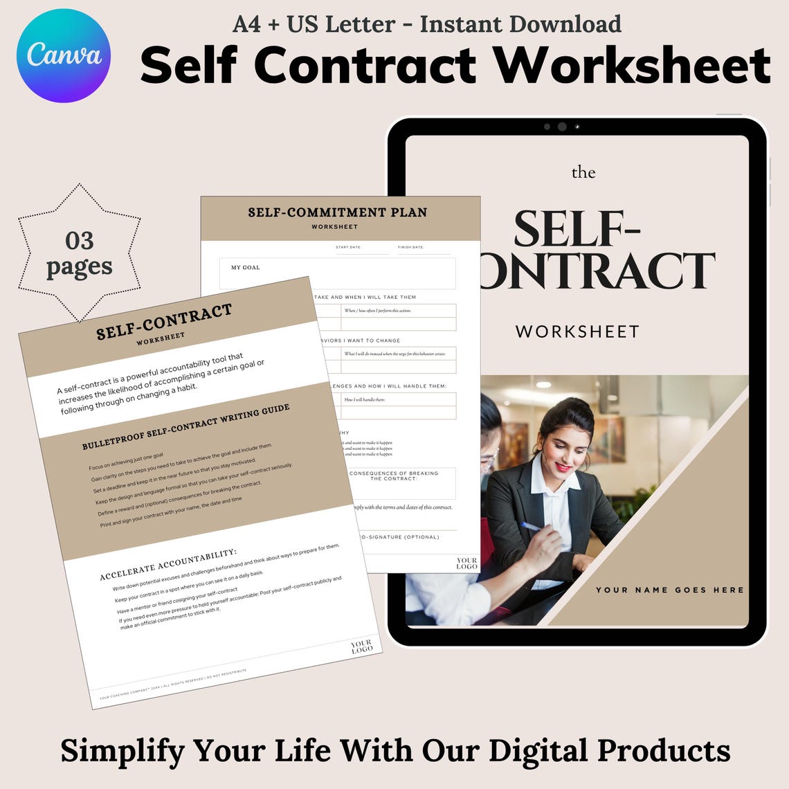 Self Contract Worksheet, Behavior Contract Template, Coaching Contract ...