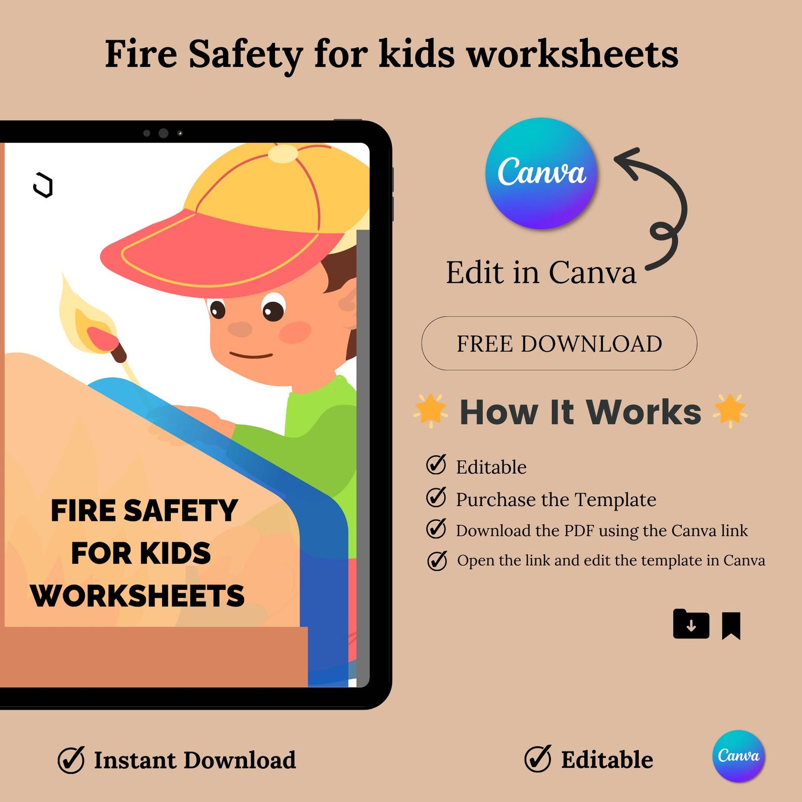 Fire Safety Worksheet for Kids, Family Safety Worksheet Plan, Safety ...