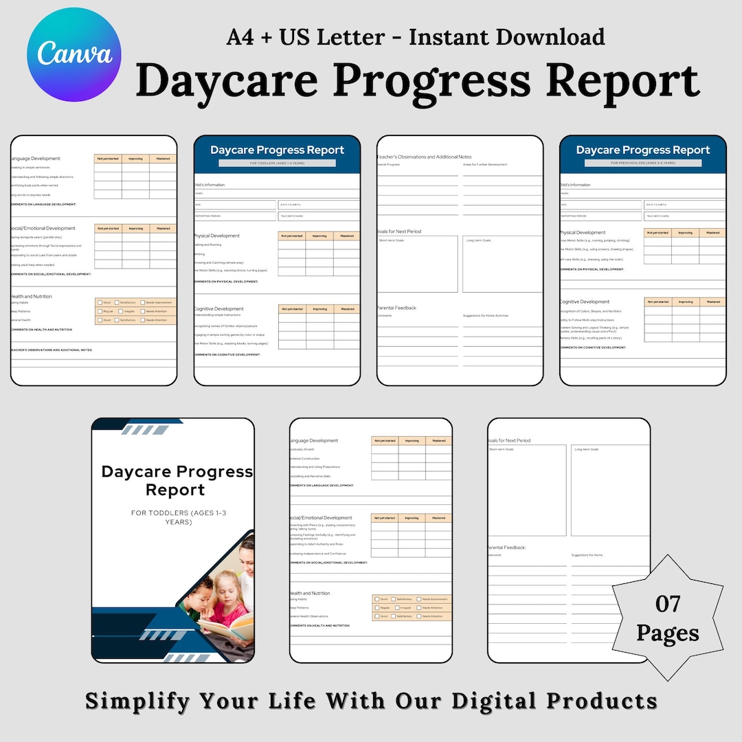 Daycare Worksheet, Kids Progress Report, Digital Early Learning ...