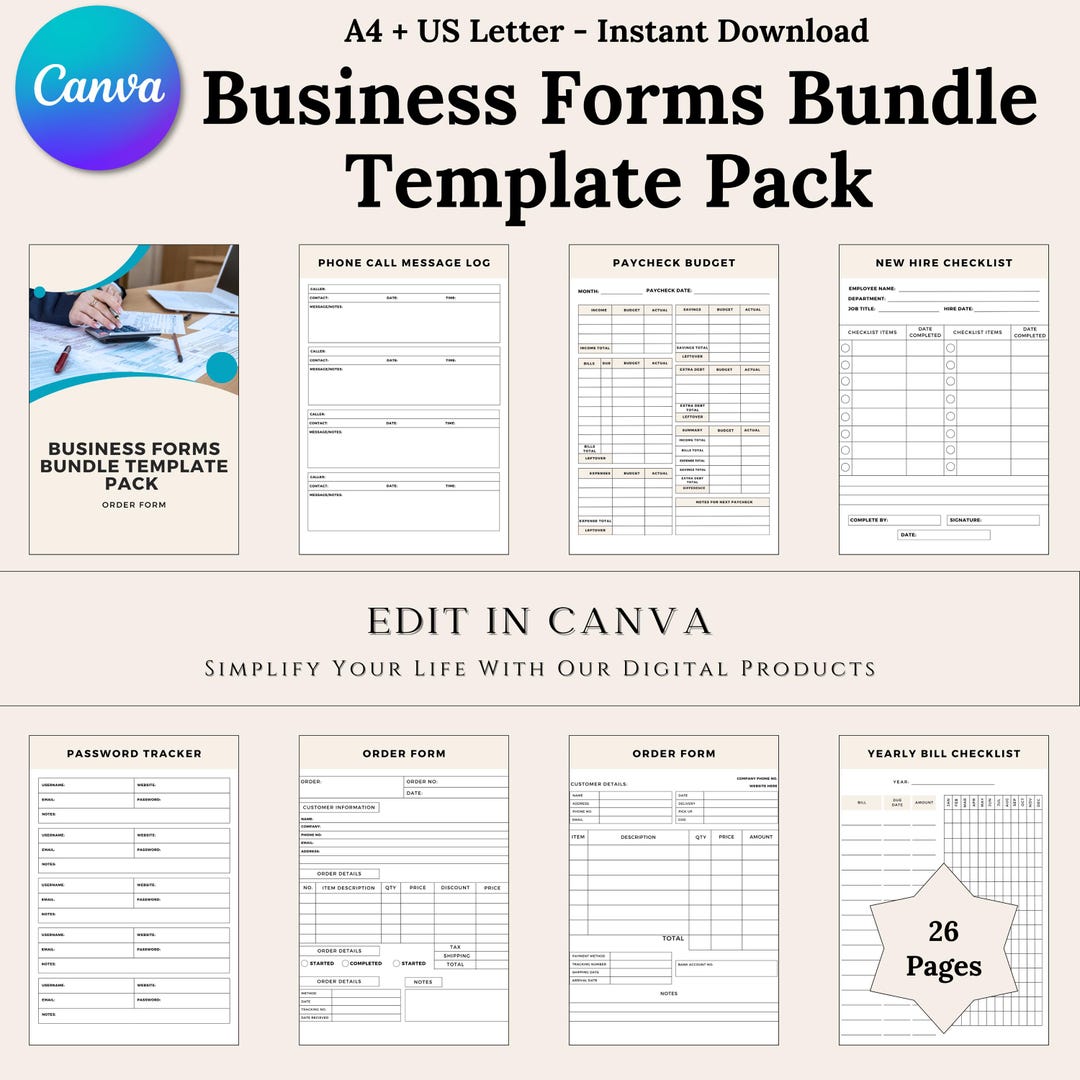 Business Bundle, Business Forms Template, Custom Order Template Pack ...