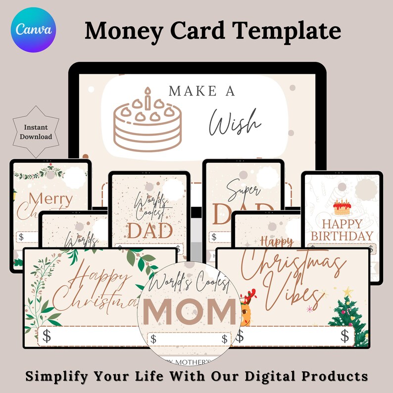 Money Card Template, Money Envelope Card Template, Digital Gift Card ...