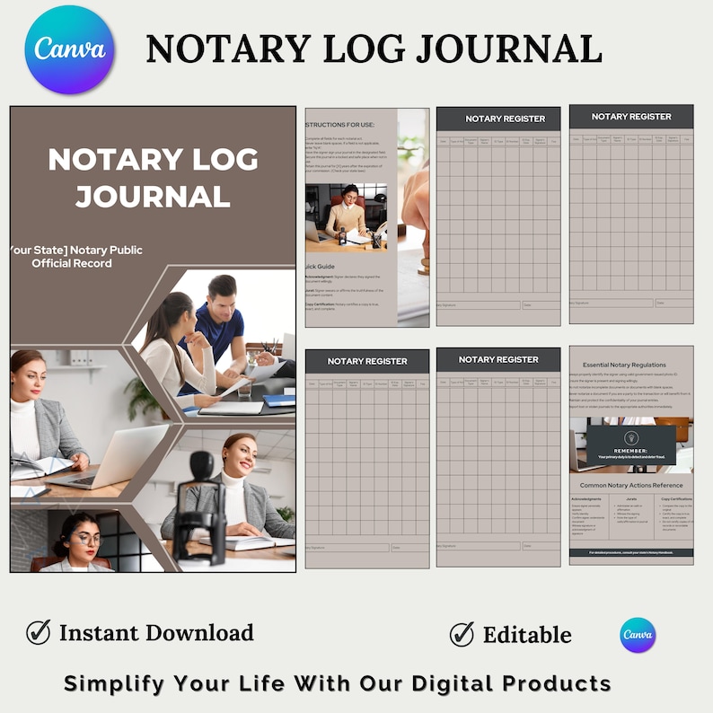 Notary Log Journal, Notary Log Book Template, Notary Marketing Record ...