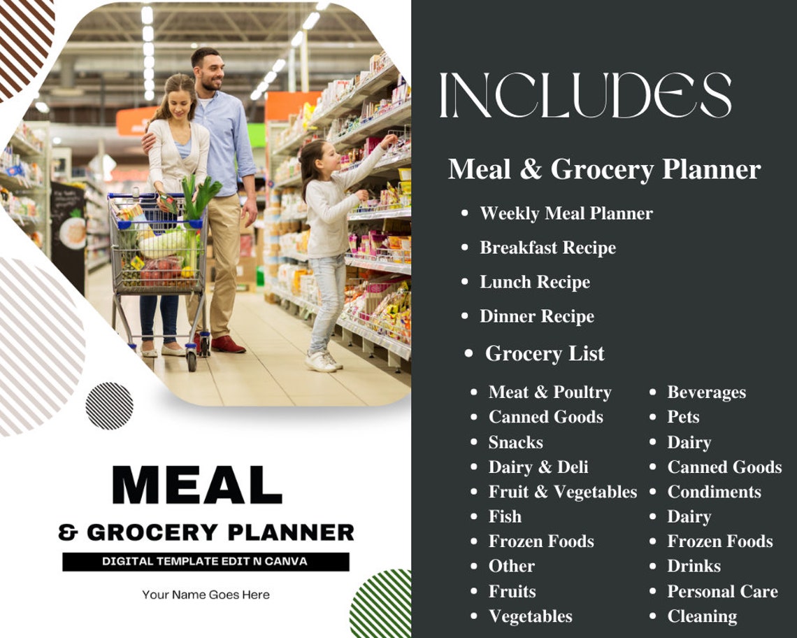Digital Meal Planner, Weekly Grocery Planner Template, Meal Planning ...