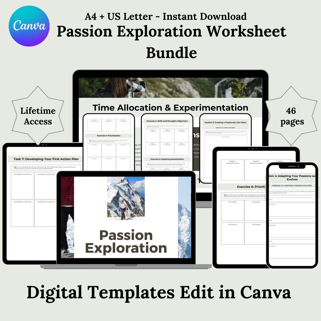 Career Exploration Tracker, Find Your Passion Worksheet, Adventure Gear ...