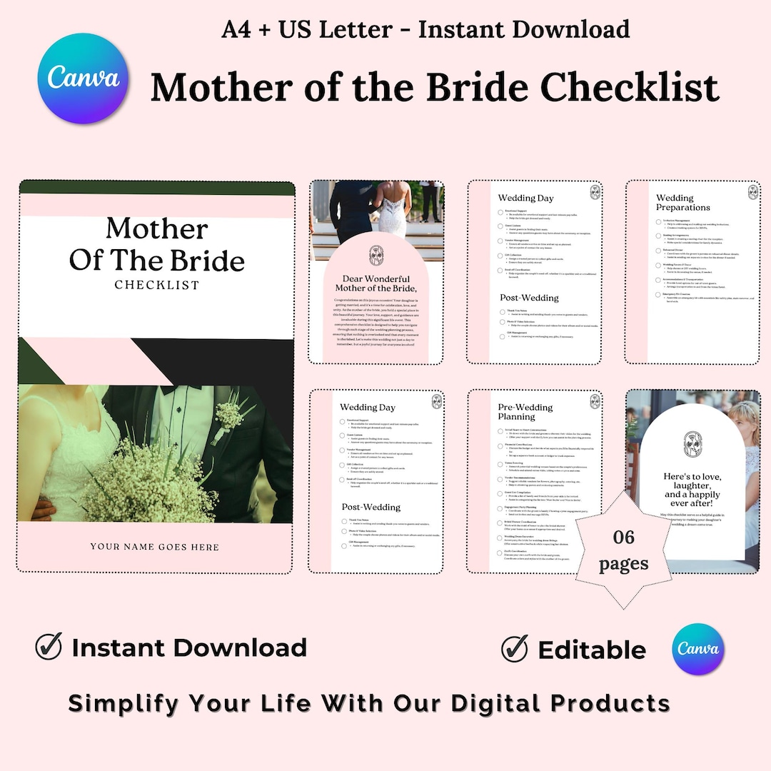 Mother of the Bride Checklist, Minimalist Wedding Planning Guide ...