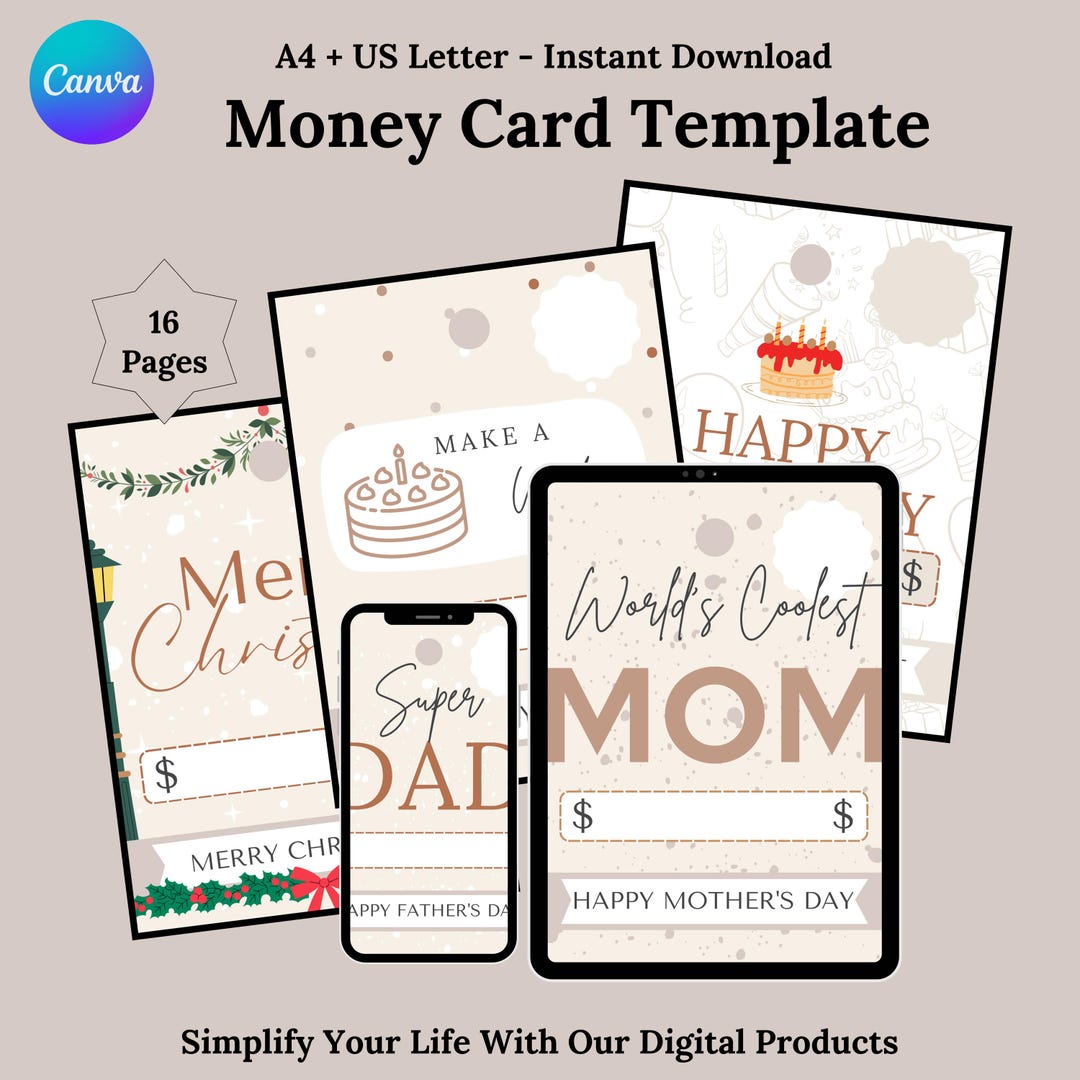 Money Card Template, Money Envelope Card Template, Digital Gift Card ...