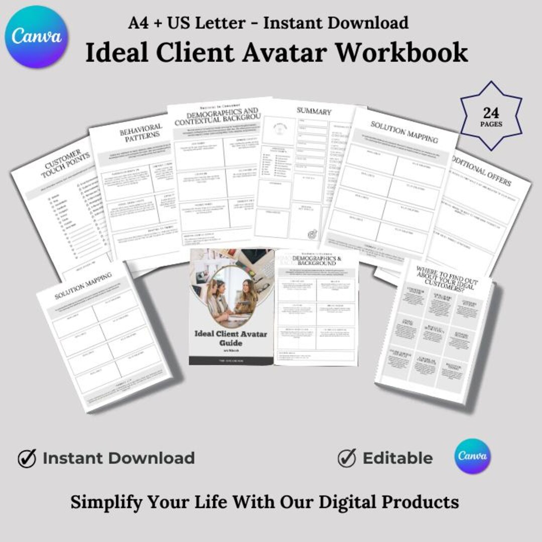 Customer Avatar Ideal Client Tracker, Client Onboarding Workbook ...