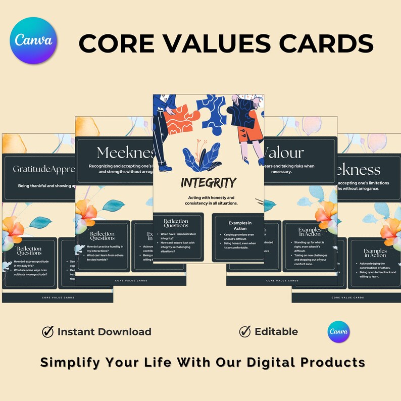 Core Values Cards, Honor and Integrity Affirmation Cards, Motivational ...