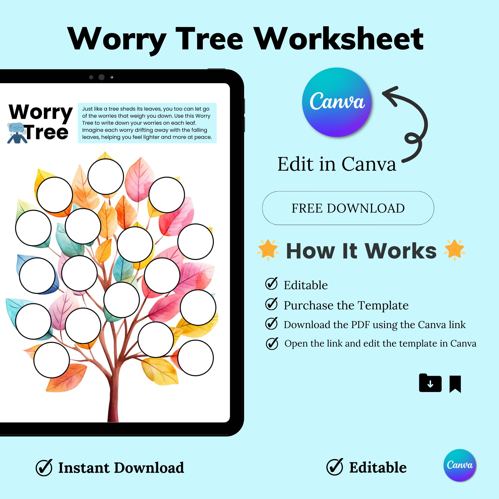 Worry Worksheet, Worry Tree Worksheet, Anxiety Coping Skills Worksheet ...