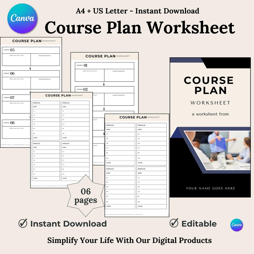 Course Plan Worksheet Template, Study Schedule Worksheet, Lesson ...