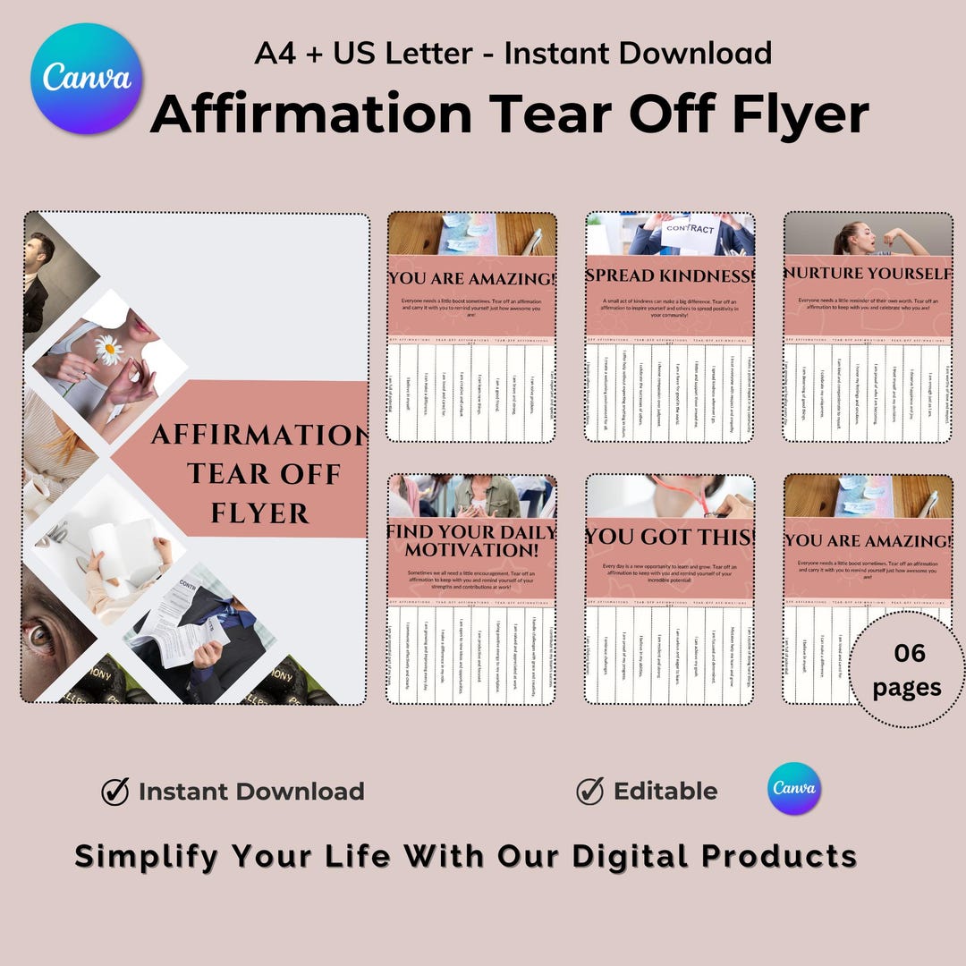 Tear off Flyer, Spread Kindness Flyer, Daily Positive Affirmations ...