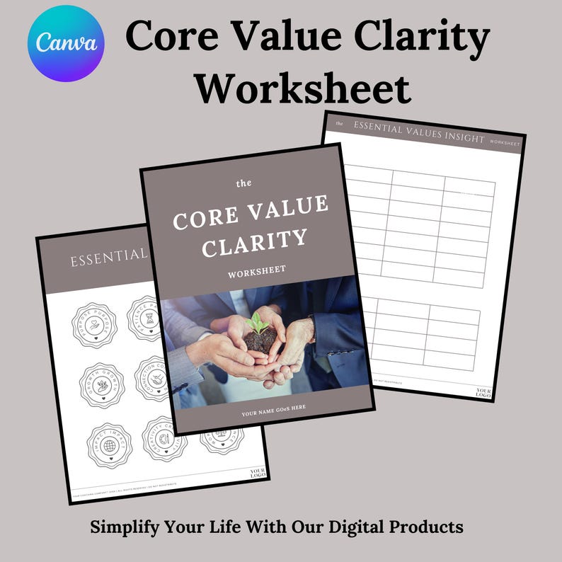Core Value Worksheet, Mental Clarity Worksheet, Personal Development ...