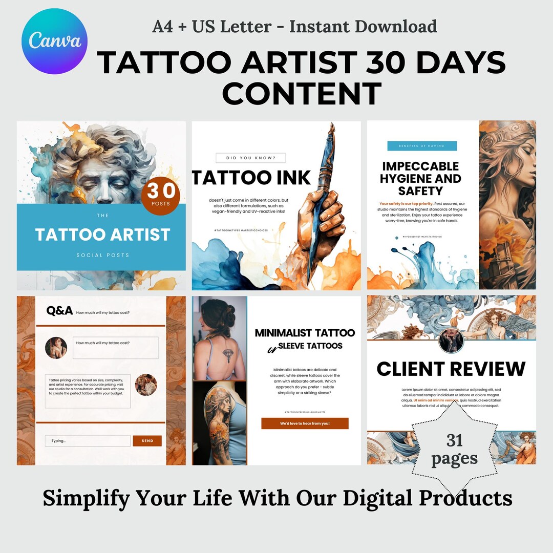 Tattoo Artist Template, Tattoo Artist 30-day Content Ideas, Tattoo ...