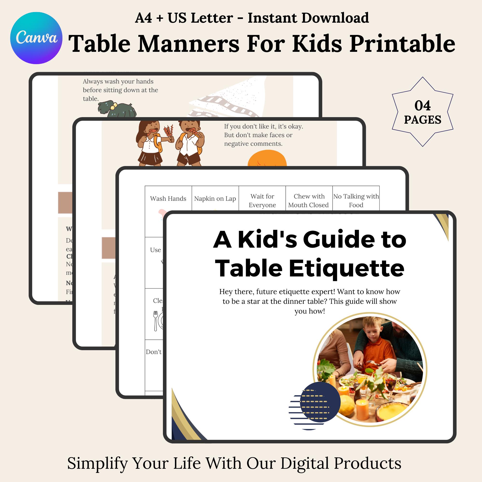 Kids Behavior Chart, Table Etiquette Kids Worksheet, Kids Learning ...