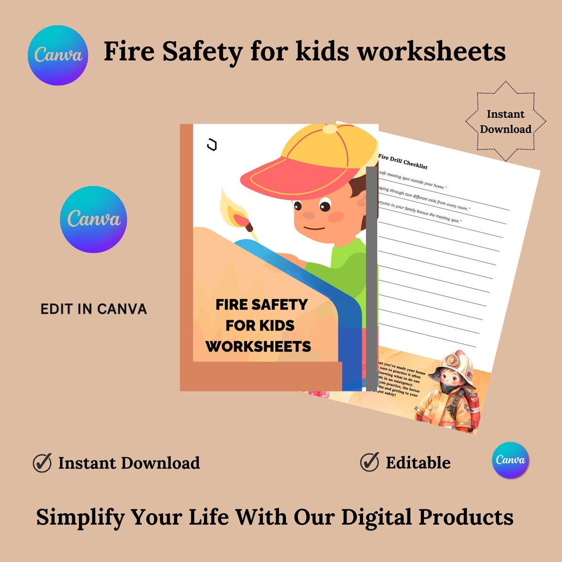Fire Safety Worksheet for Kids, Family Safety Worksheet Plan, Safety ...