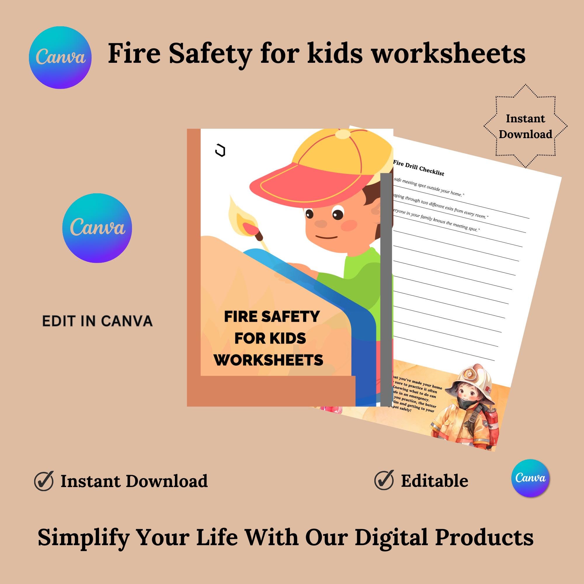 Fire Safety Worksheet for Kids, Family Safety Worksheet Plan, Safety ...