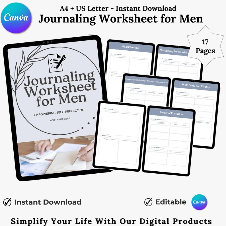 Journaling Worksheets, Personal Development Worksheet for Men, Anxiety ...