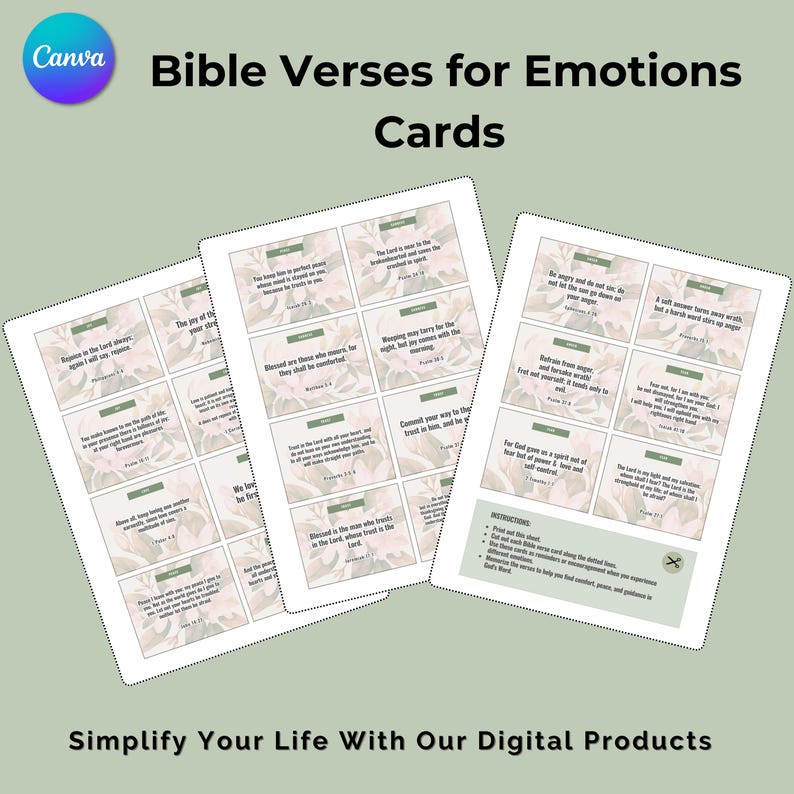 Bible Verse Card, Bible Study Affirmation Cards, Bible Verses Emotion ...