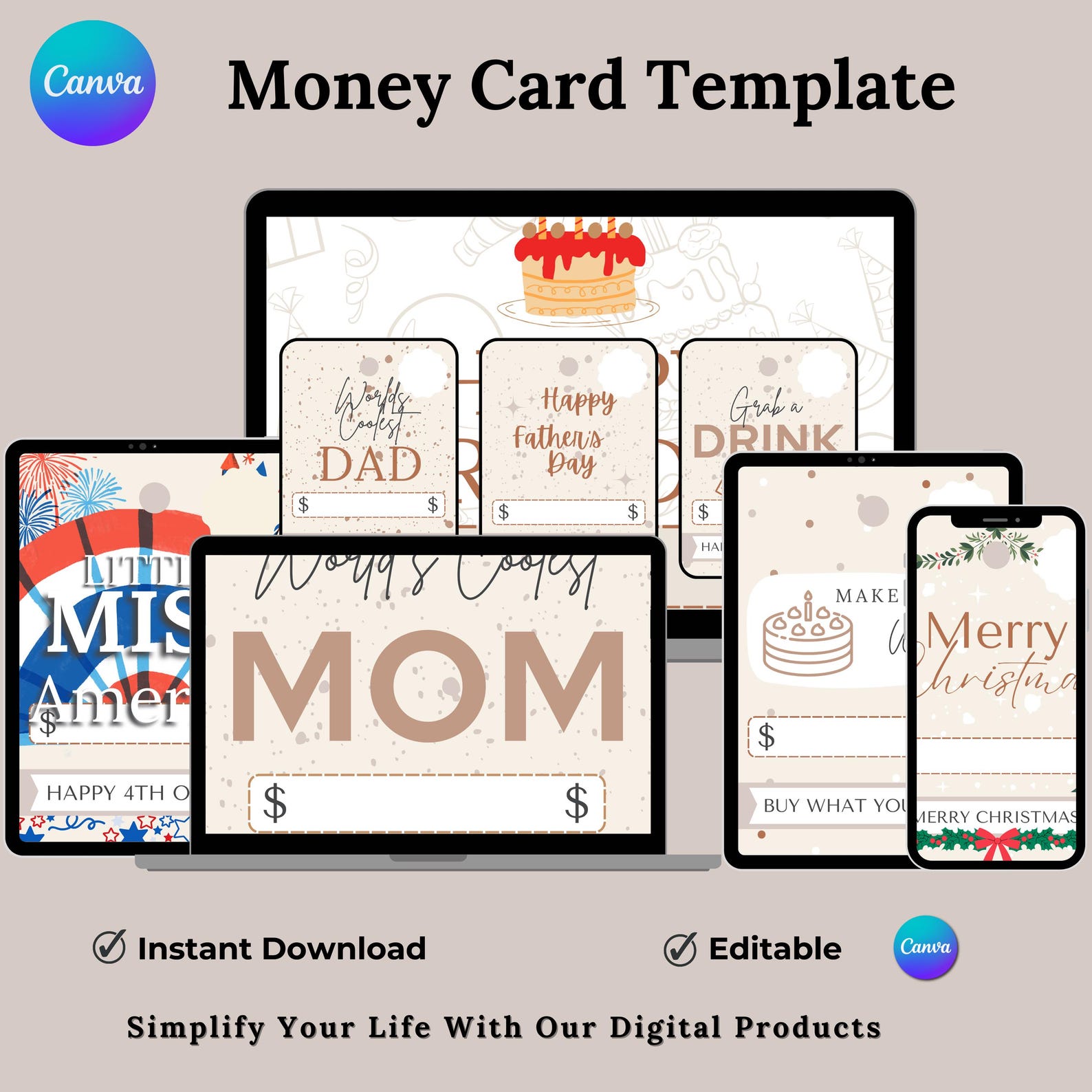Money Card Template, Money Envelope Card Template, Digital Gift Card ...