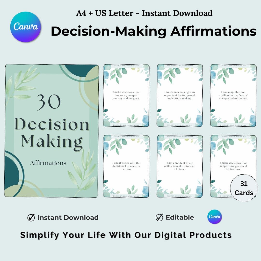 Decision Making Affirmations Cards, Positive Confidence Cards, Self ...