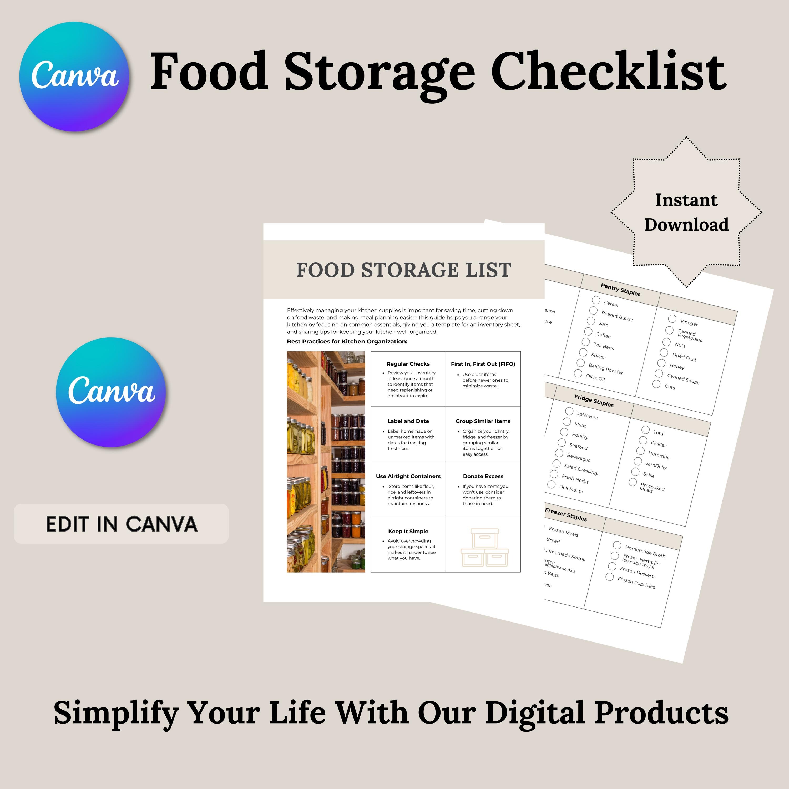 Food Storage Checklist Template, Can Storage Digital Checklist ...