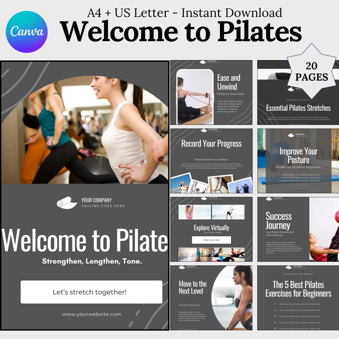 Pilates Poster Template, Pilates Class Social Media Posts, Editable ...
