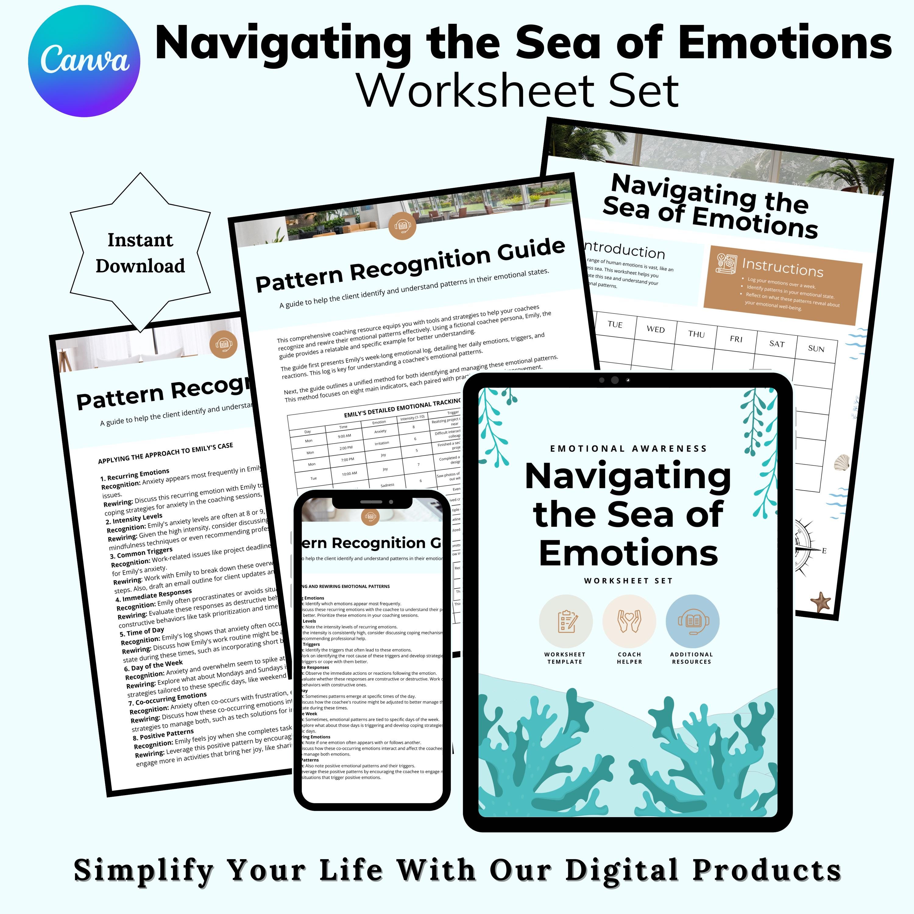 Emotions Worksheet, Navigating the Sea of Emotions, Emotional Awareness ...
