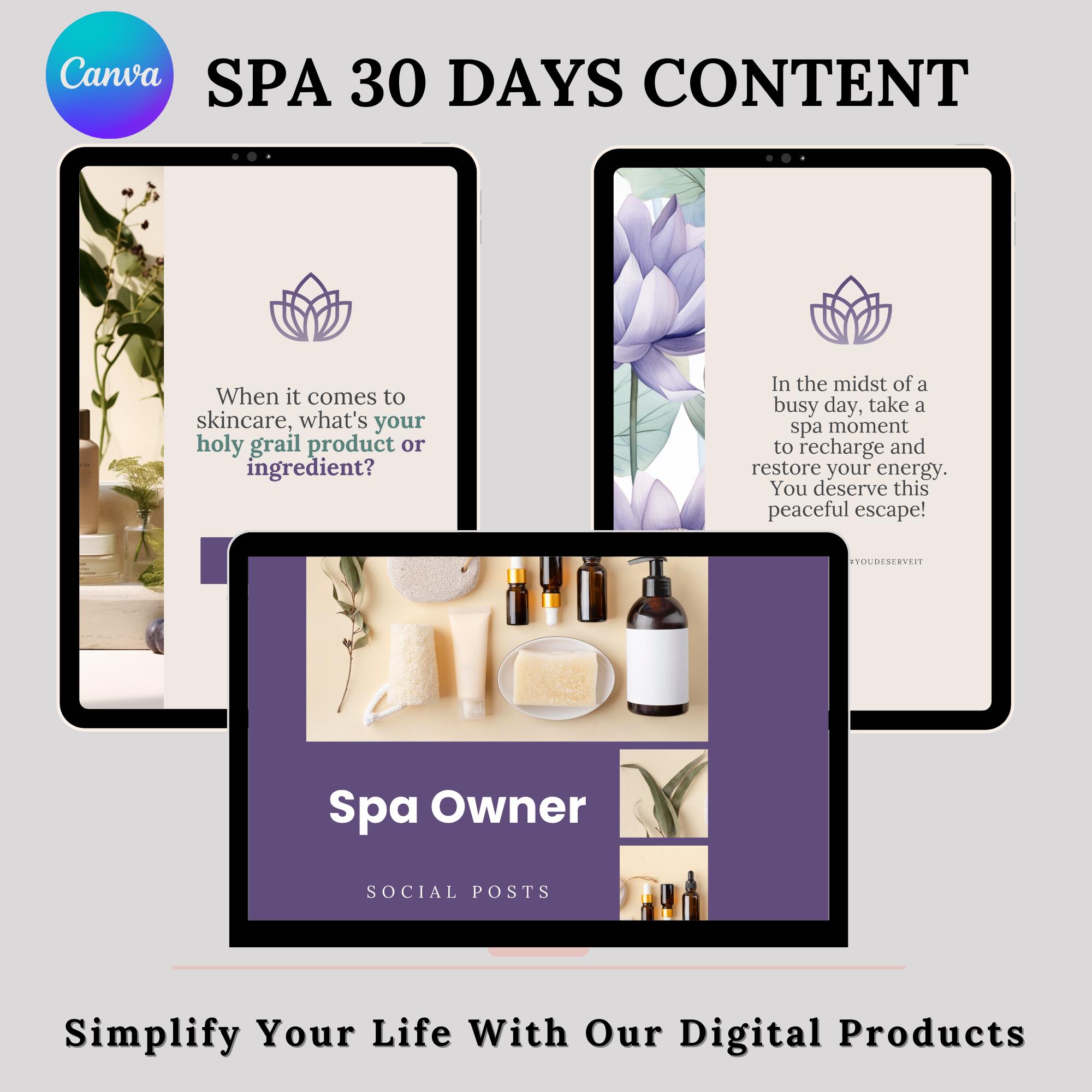 Spa Template, Spa 30 Days Content Ideas, Spa Branding Social Post ...