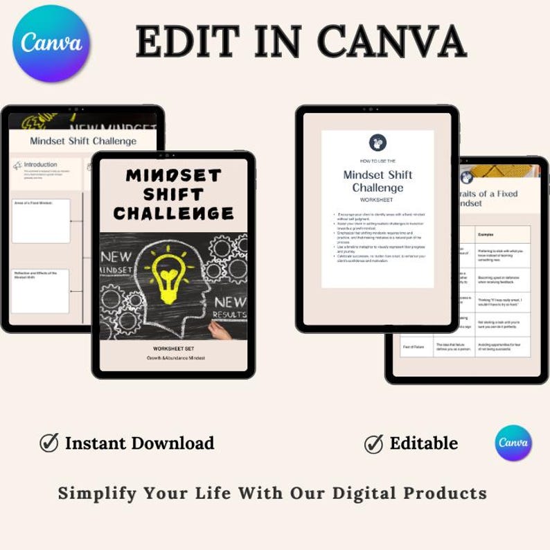 Mindset Shift Challenge Worksheet, Growth Mindset Coaching Worksheet ...