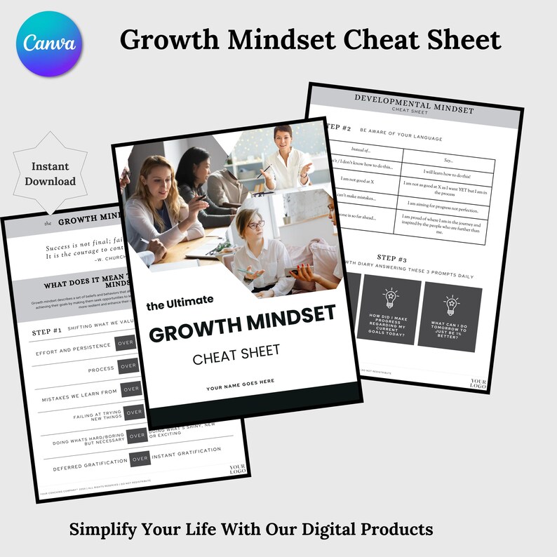 Growth Mindset Cheat Sheet, Personal Development Worksheet Template ...
