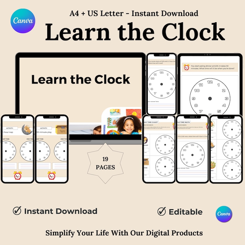 Learn the Clock Worksheet, Analog Clock Activity Worksheet, Time Clock ...