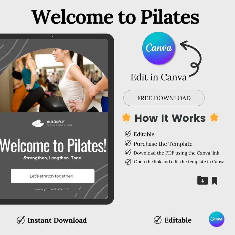 Pilates Poster Template, Pilates Class Social Media Posts, Editable ...
