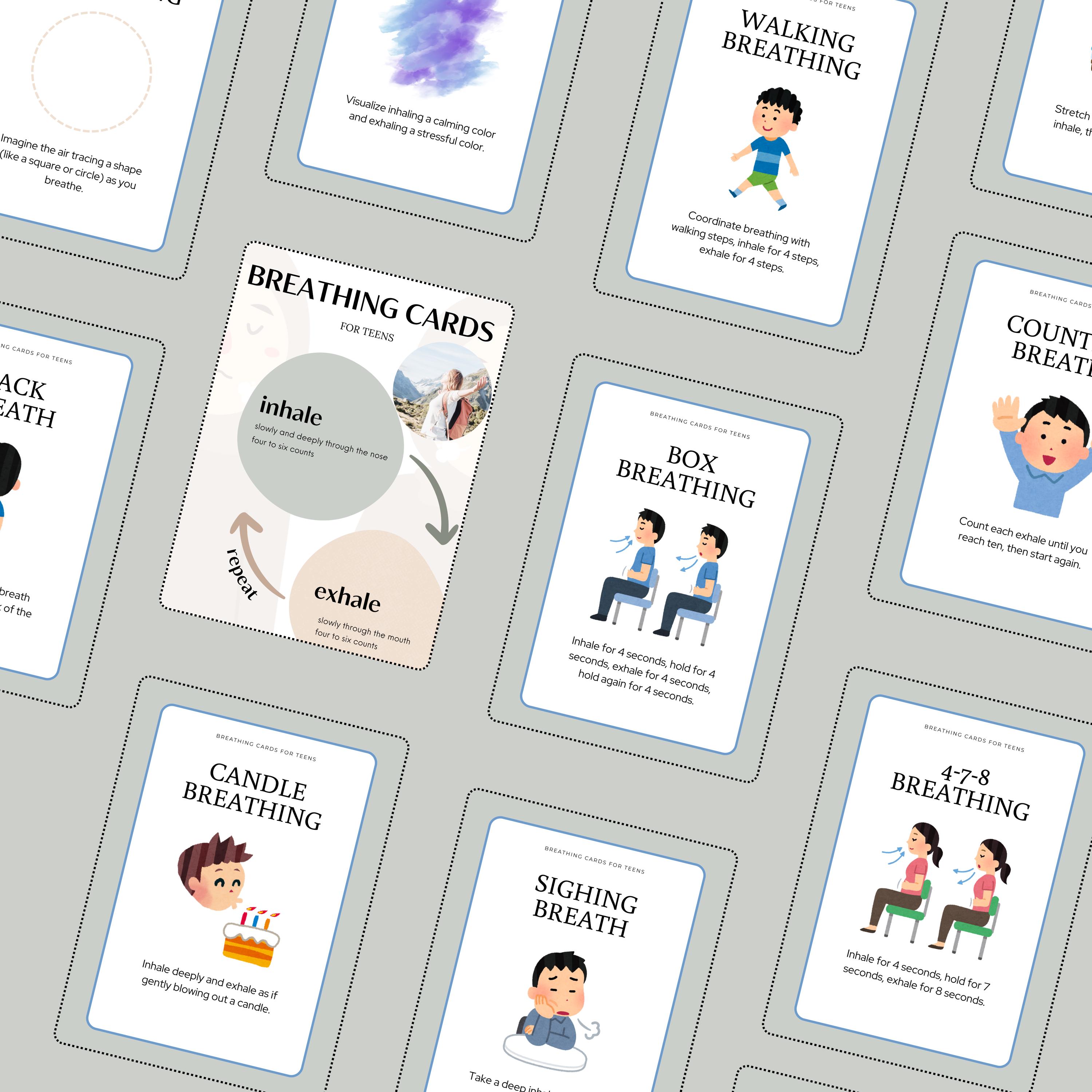 Breathing Exercises Cards, Deep Breathing Affirmation Cards, Stress ...