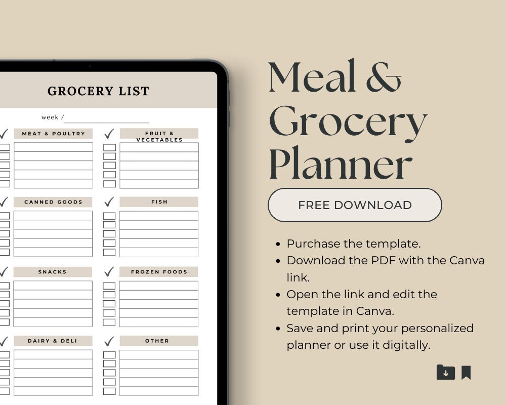 Digital Meal Planner, Weekly Grocery Planner Template, Meal Planning ...