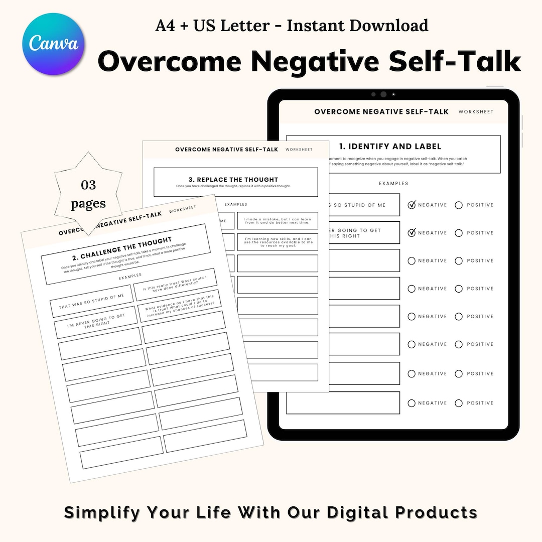 Overcome Negative Self Talk Worksheets, Negative Thought Challenge ...