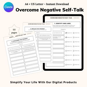 Overcome Negative Self Talk Worksheets, Negative Thought Challenge ...