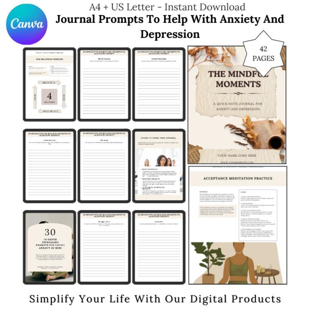 Mindfulness Journal, Anxiety Therapy Journal, Health and Wellness ...