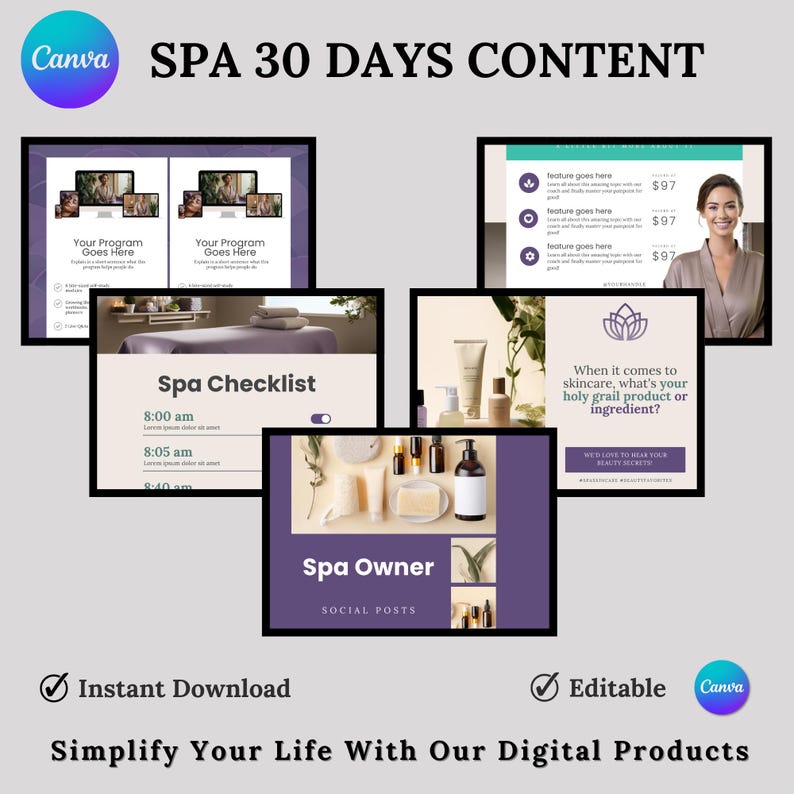 Spa Template, Spa 30 Days Content Ideas, Spa Branding Social Post ...