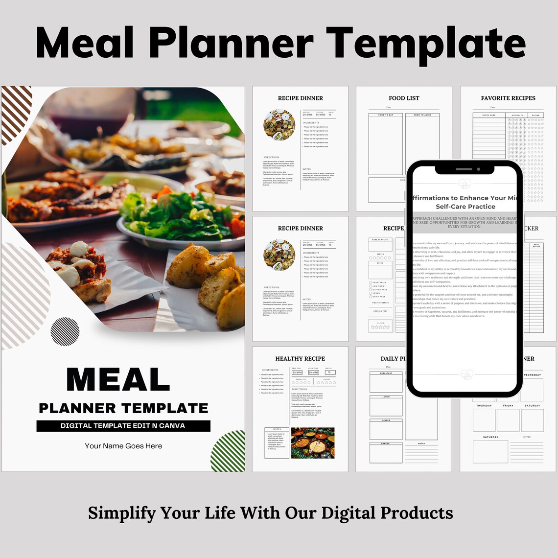 Meal Plan Template, Digital Meal Planner, Grocery List Printable ...