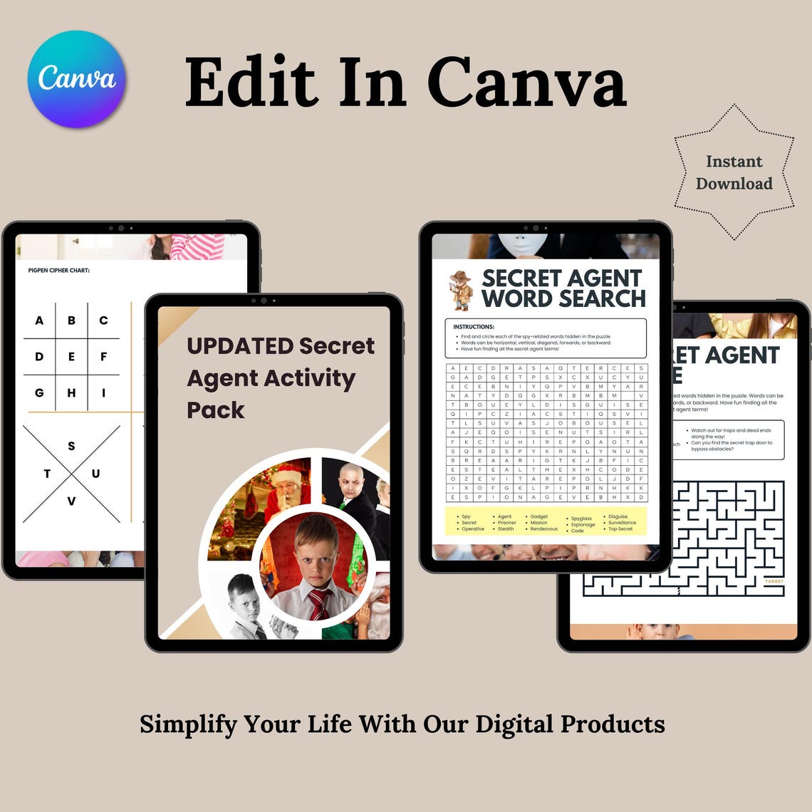 Kids Activity Pack, Updated Secret Agent Activity Pack, Detective Party ...